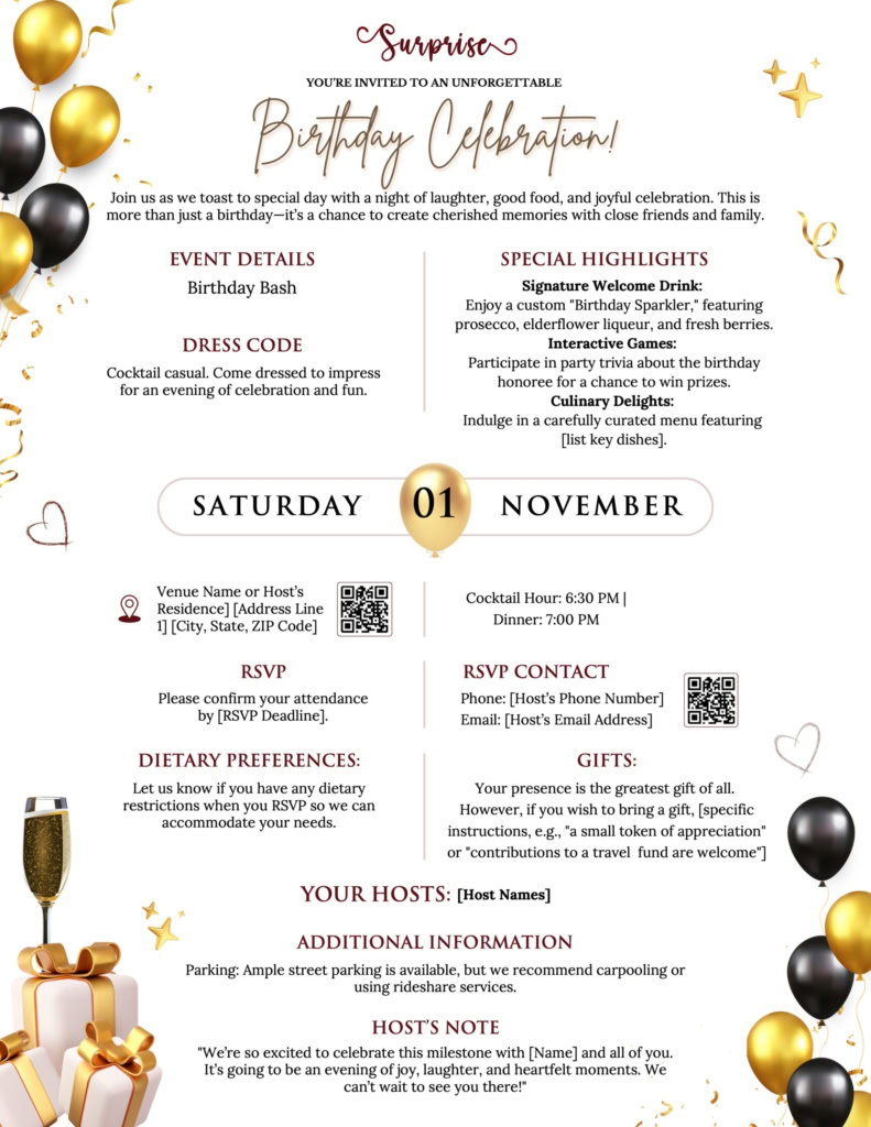 Birthday Dinner Party Templates: Customizable Invitations