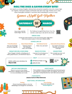 Games Night Dinner Party Event Templates: Easy Editable Invites