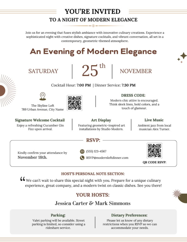 Modern Dinner Party Event Templates (Editable) | The Gourmet Host