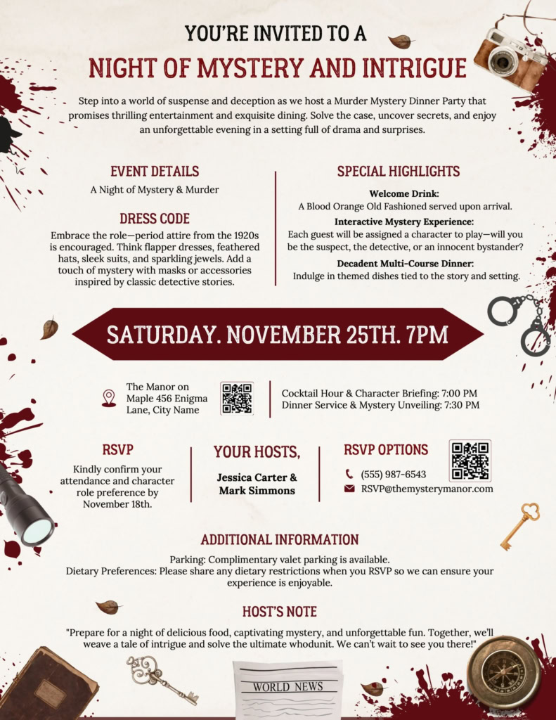 Murder Mystery Party Templates: Editable Game Invitations