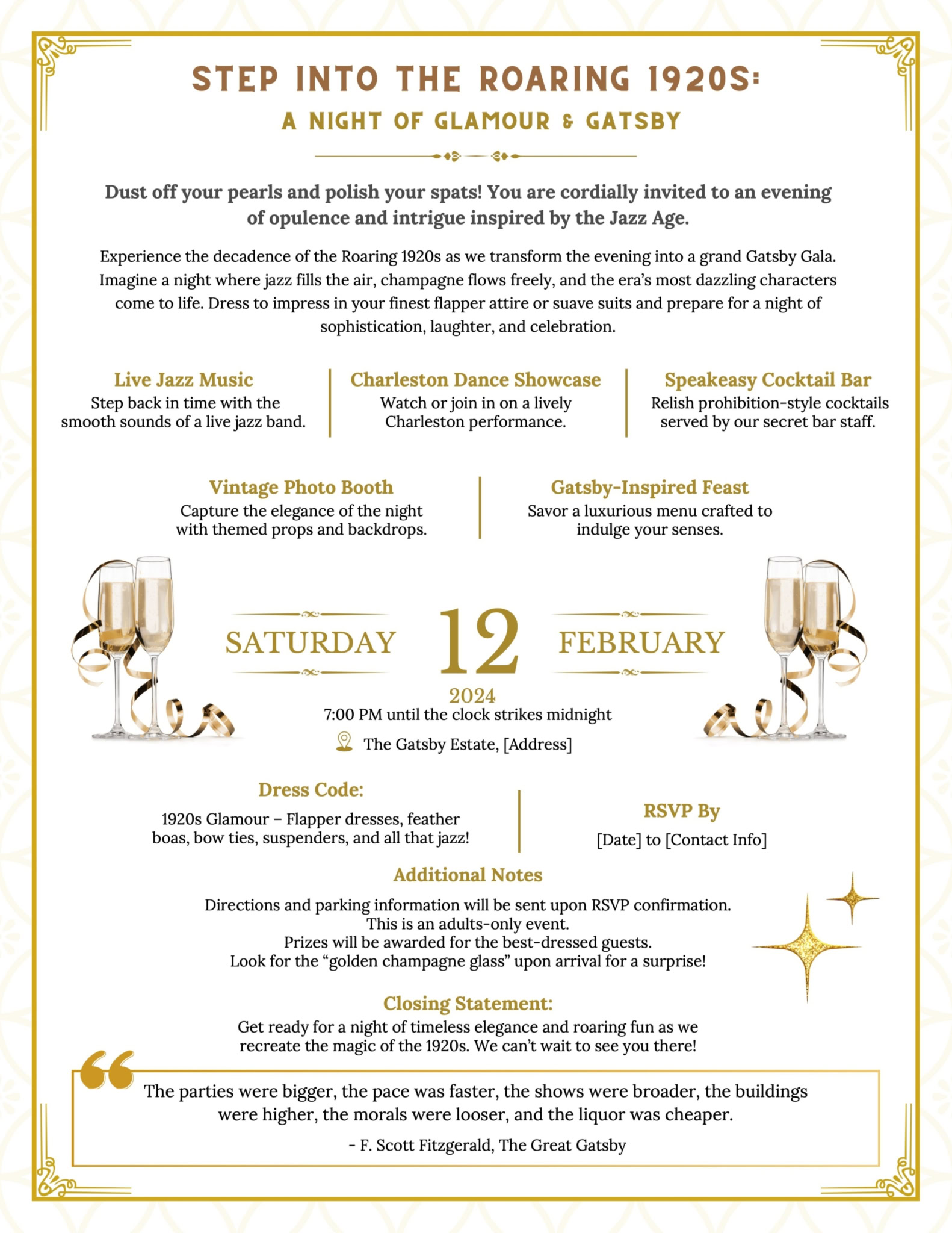 Roaring 1920s Dinner Party Invitation Templates